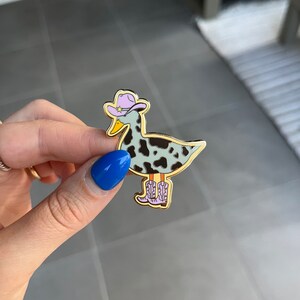 Pink Cow Cowgirl Duck Enamel Gold Pin - Western Duck in Cowboy Boots ...