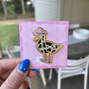 Pink Cow Cowgirl Duck Enamel Gold Pin - Western Duck in Cowboy Boots ...