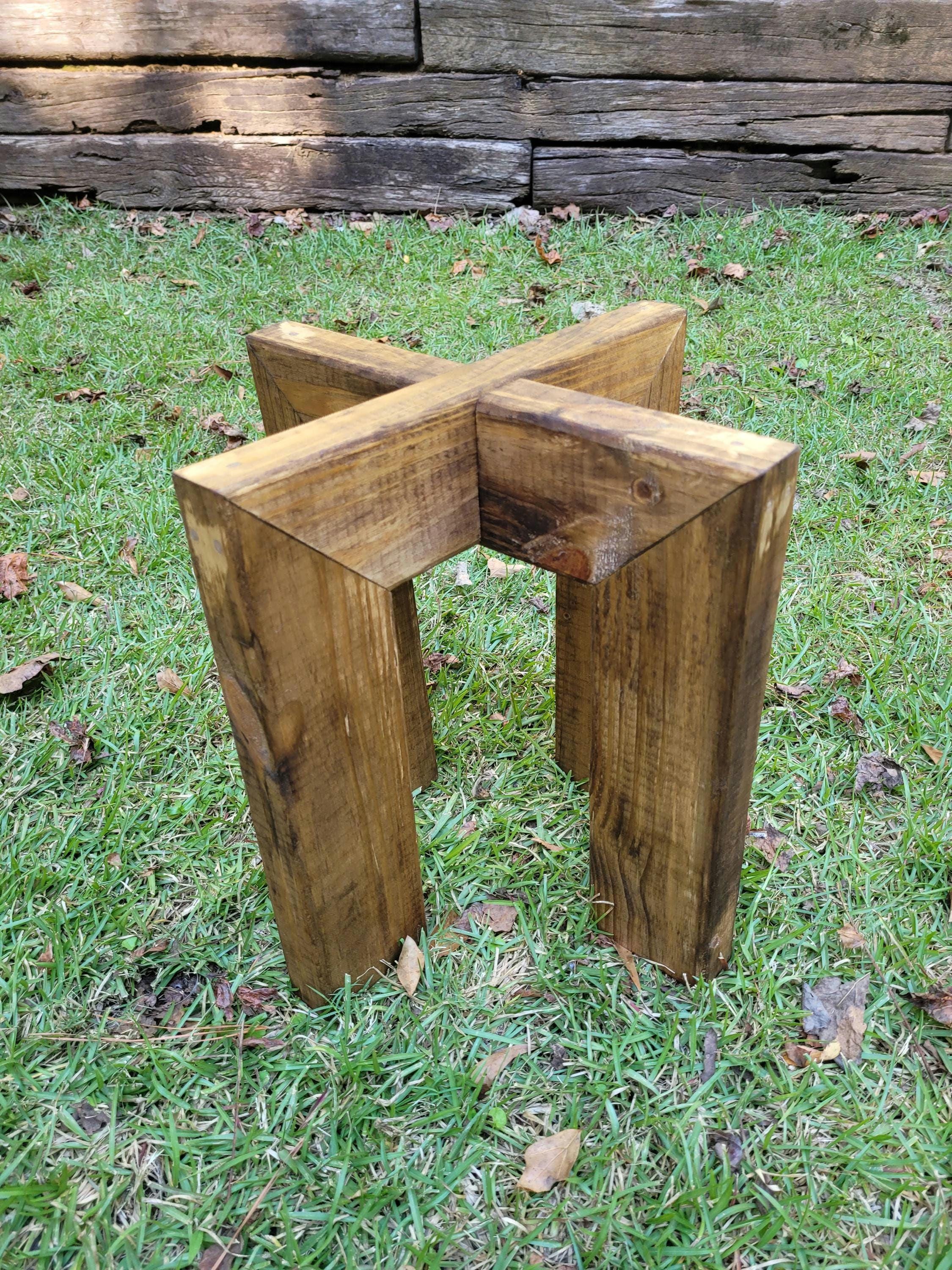 Wooden Plant Stand. Heavy Duty. Burned Wood or Stained. 14" Tall X 14 ...