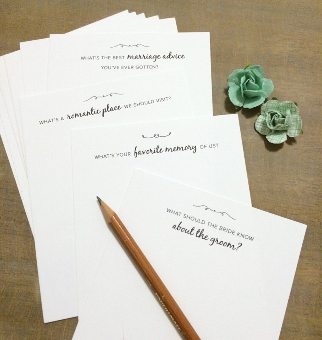 Wedding Question and Advice Cards for Guests, Fun Guestbook Activity ...