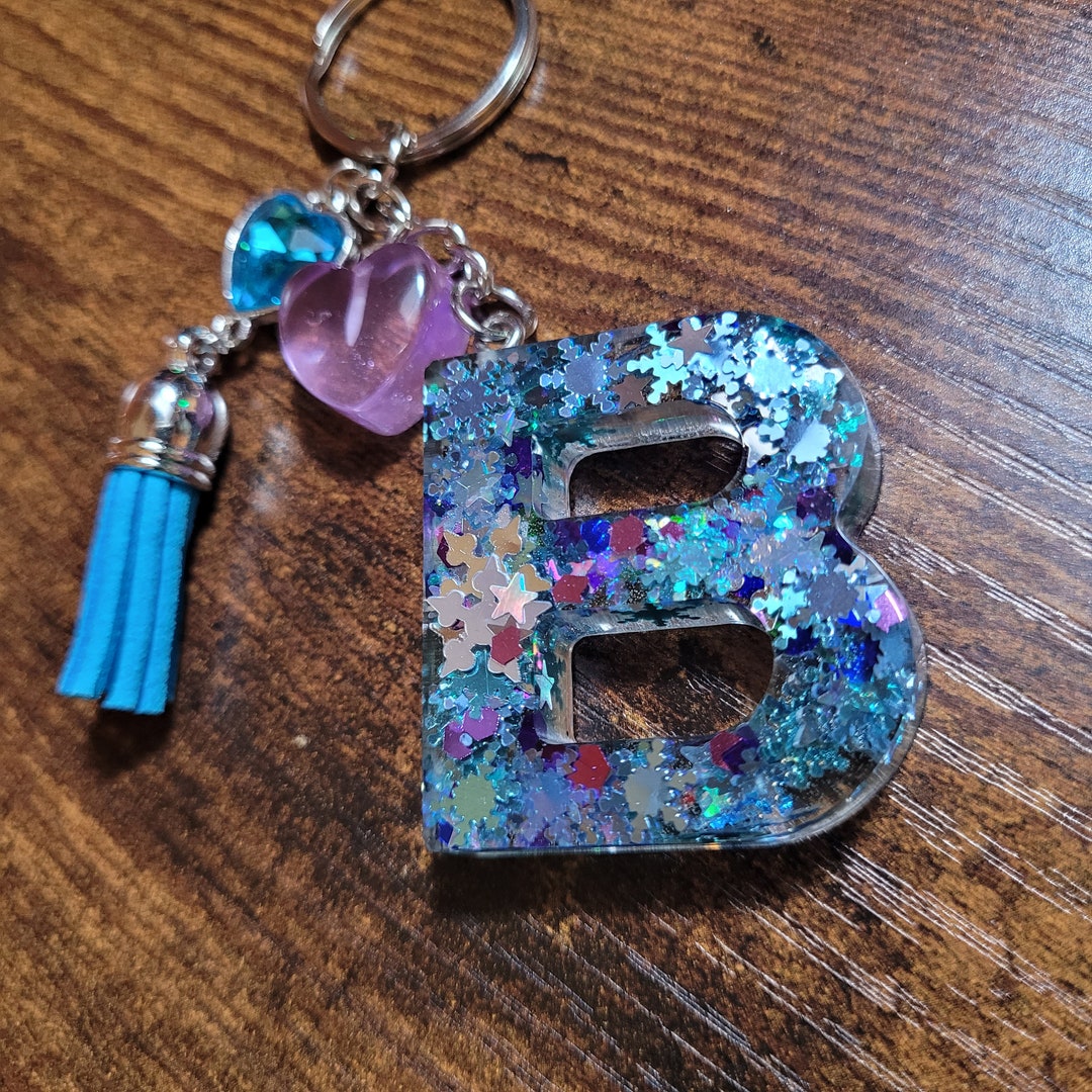 Alphabet Key Ring, Resin Alphabet Letter Glitter Key Ring, Sequins ...