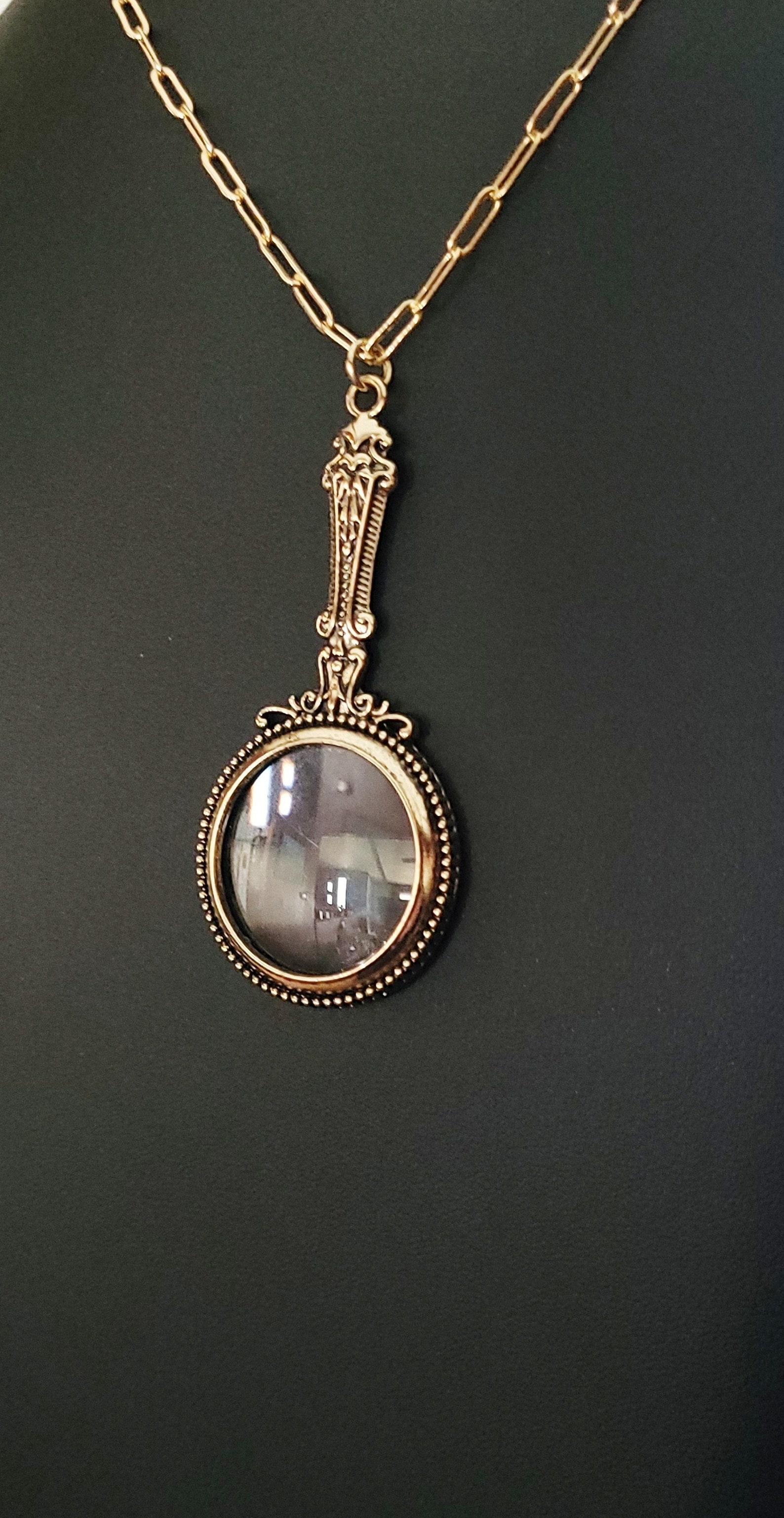 Magnifying Glass Necklace, Lariat Magnifying Necklace, Gold Bronze ...