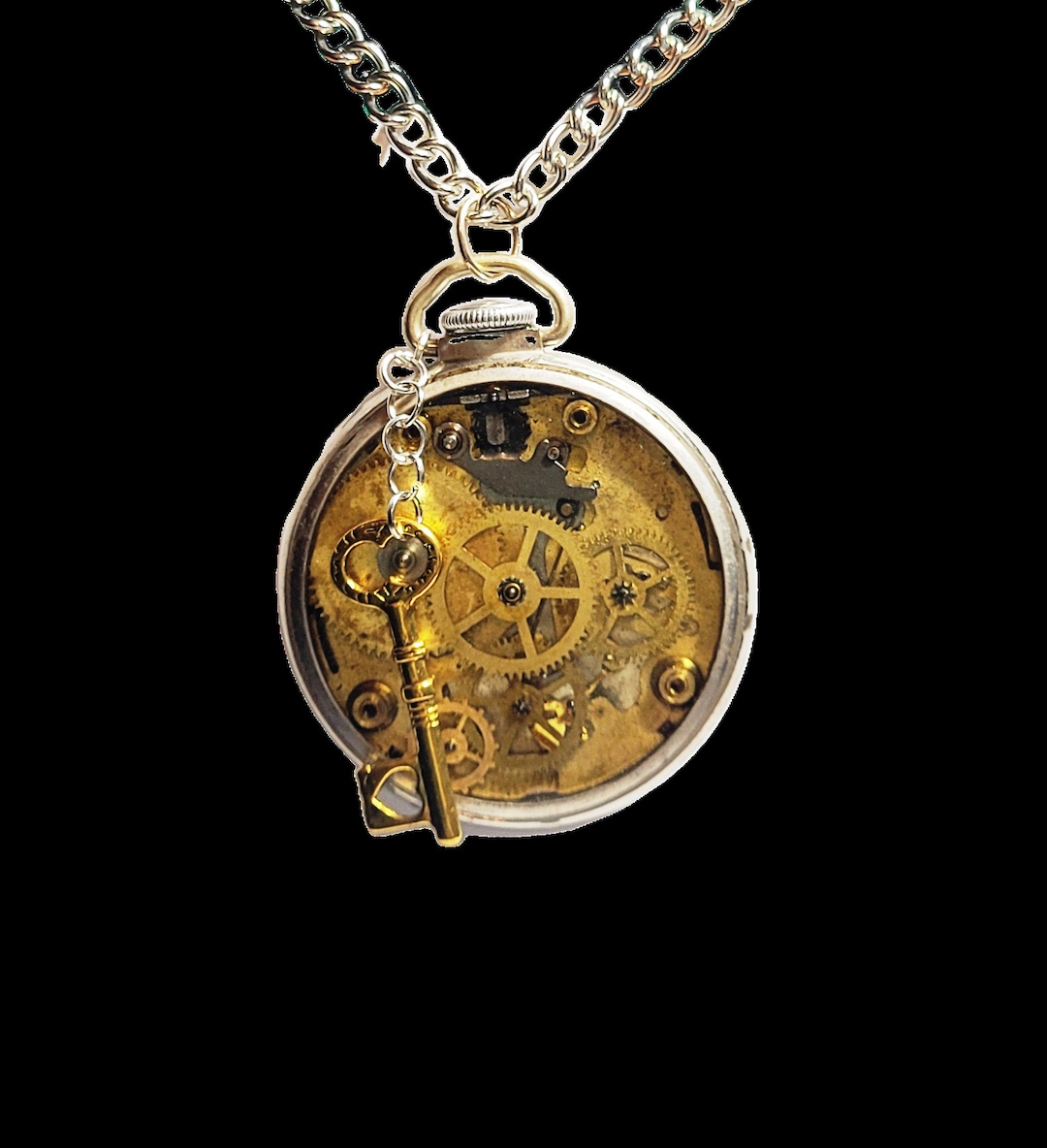 Steampunk Necklace Pocket Watch Ingraham Viceroy Circa 1958, bubble in ...