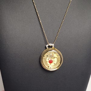 Steampunk Clockworks Necklace, Watch Parts Necklace, Red Jewel Necklace ...
