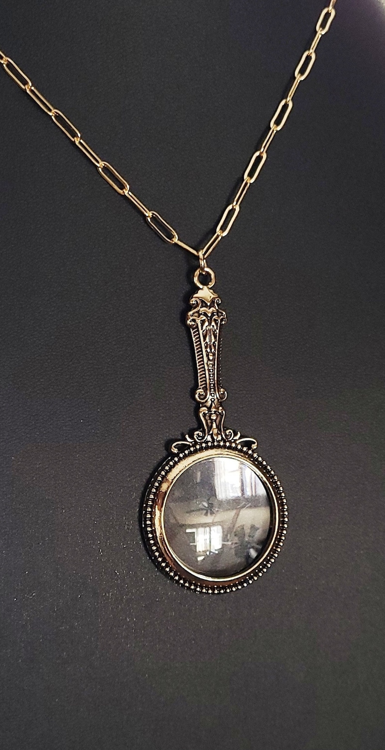 Magnifying Glass Necklace, Lariat Magnifying Necklace, Gold Bronze ...