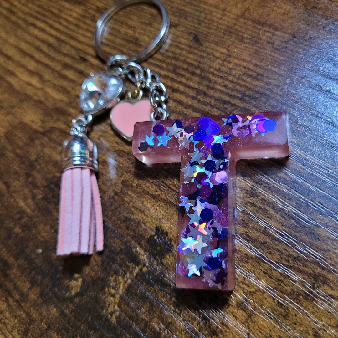 Alphabet Key Ring, Resin Alphabet Letter Glitter Key Ring, Sequins ...