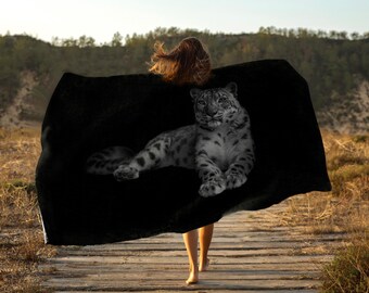 Minky Blanket, Arctic Snow Leopard Print, Neutral, Soft Luxurious Throw ...