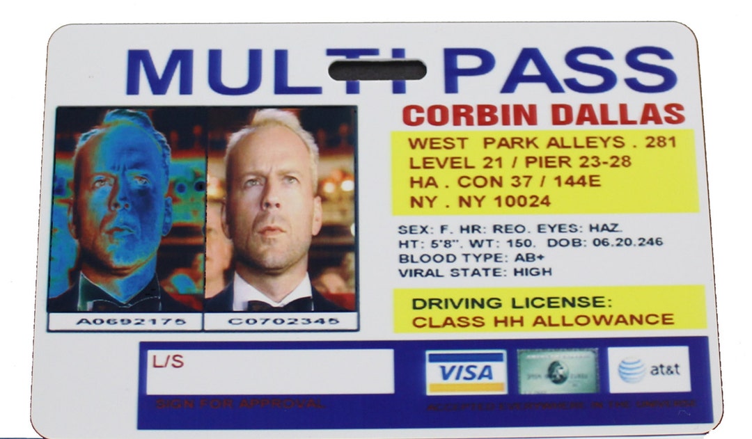 Fifth Element Multipass Corbin Dallas Prop ID Badge - Etsy