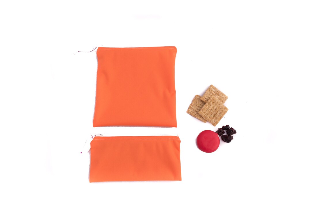 Reusable Snack and Sandwich Bag Set Orange, Zero Waste Pouch, Fabric ...