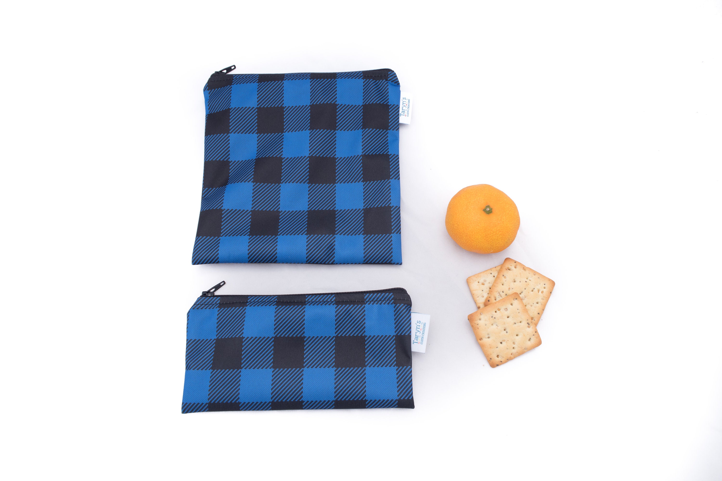Reusable Sandwich Snack Bag Set Blue Plaid reusable food | Etsy
