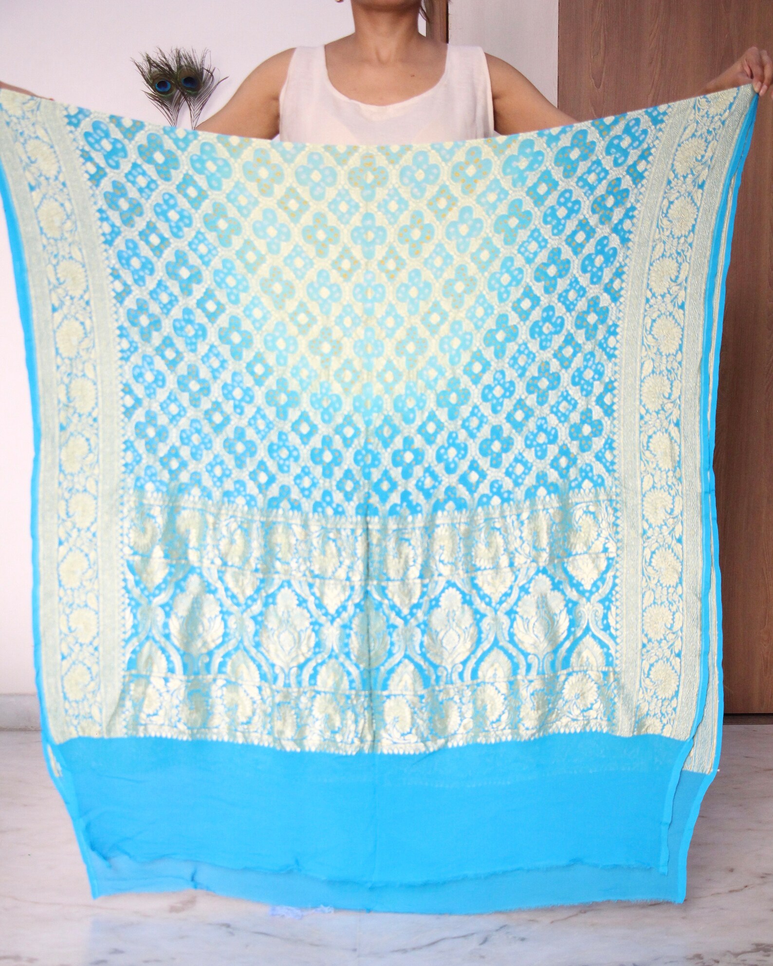 Two Toned Sky Blue Banarasi Bandhani Dupatta - Etsy Canada