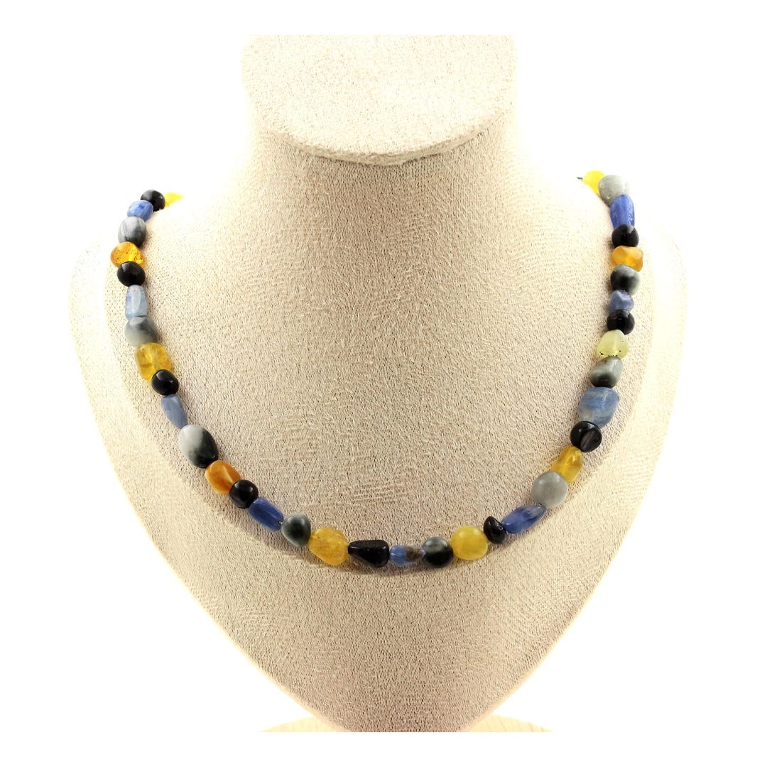 Hawk's Eye Pearl Necklace + Yellow Opal + Blue Kyanite + Hypersthene ...