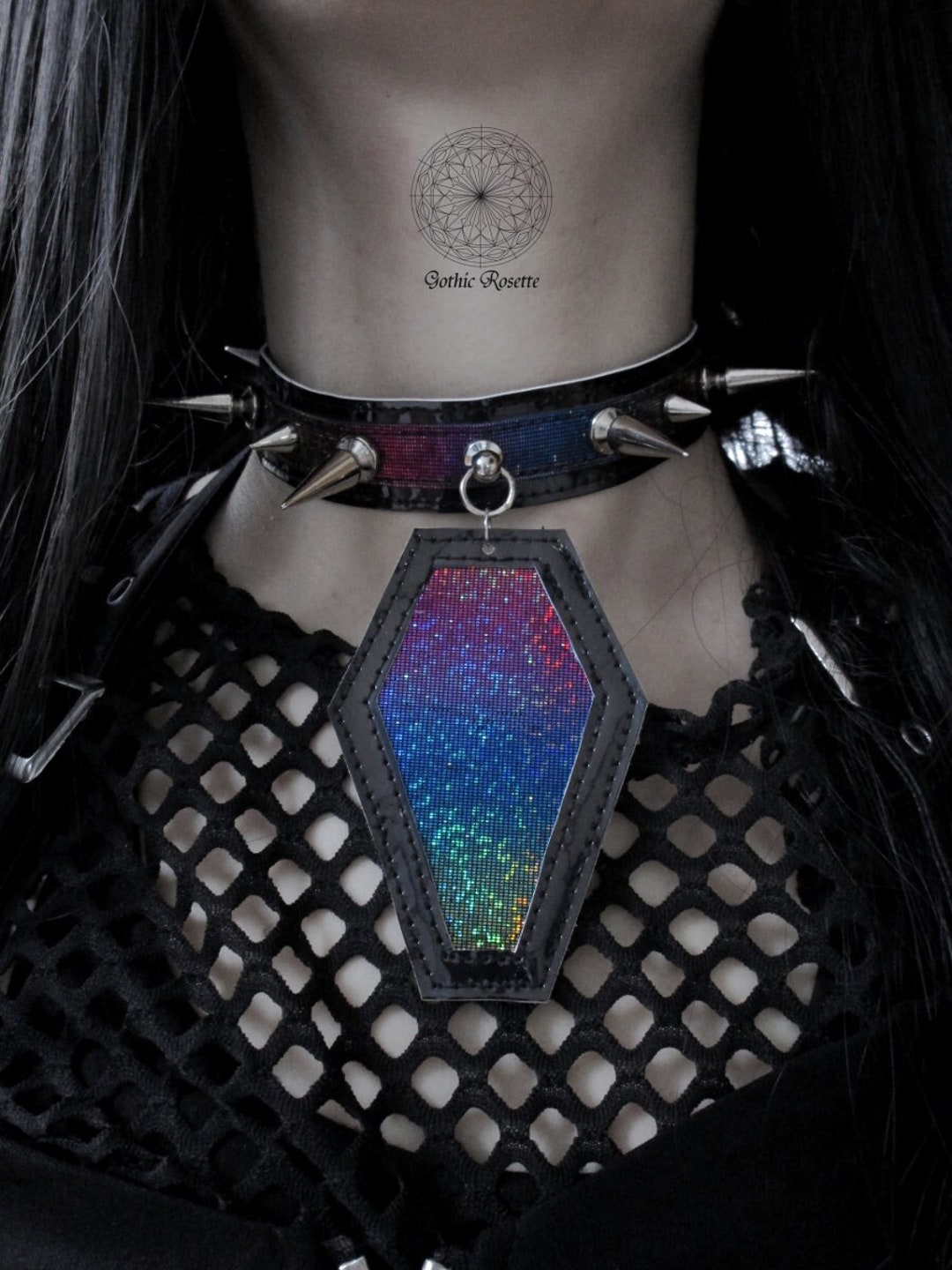 Studded Goth Collar With Rainbow Coffin Pendant - Etsy