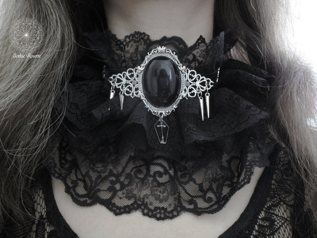 Victorian Black Lace Choker With Obsidian Cameo - Etsy
