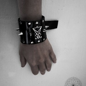 Black Patent Studded Bracelet With Lucifer Sigil - Etsy