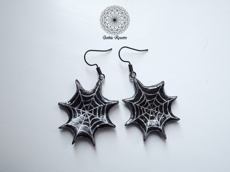 Gothic Halloween Earrings With Spiderweb Pattern Clay Goth - Etsy