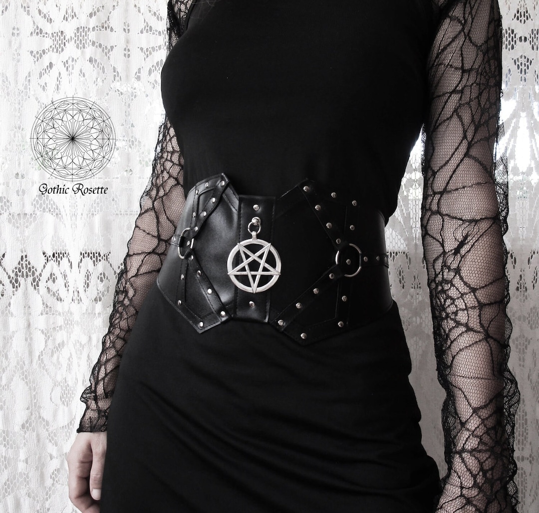 Pentagram Belt, Gothic Waist Belt, Vegan Leather Goth Belt, Studded ...