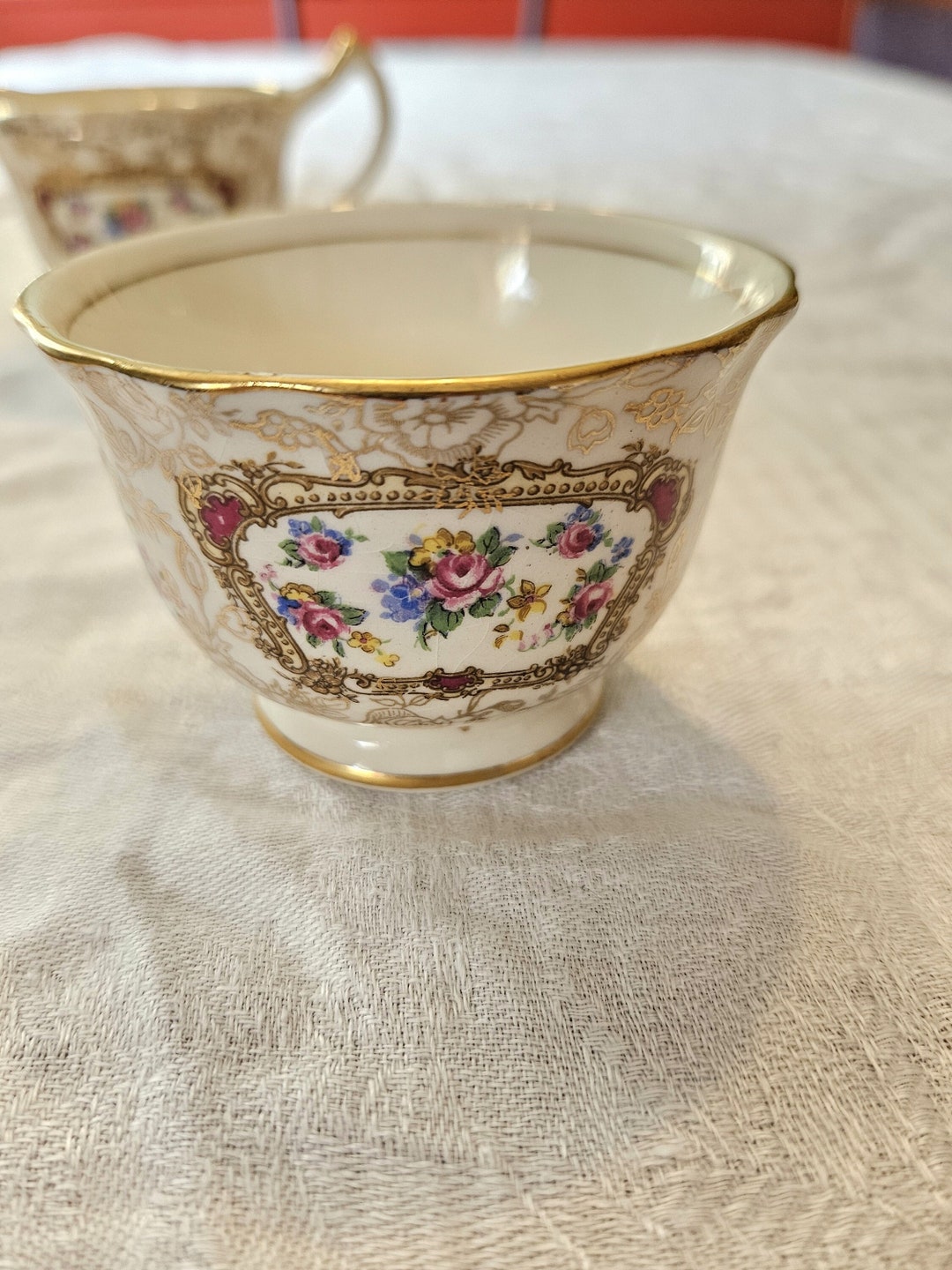 Retro Gaudy James Kent Pompadour Sugar and Creamer Set Gold Floral - Etsy