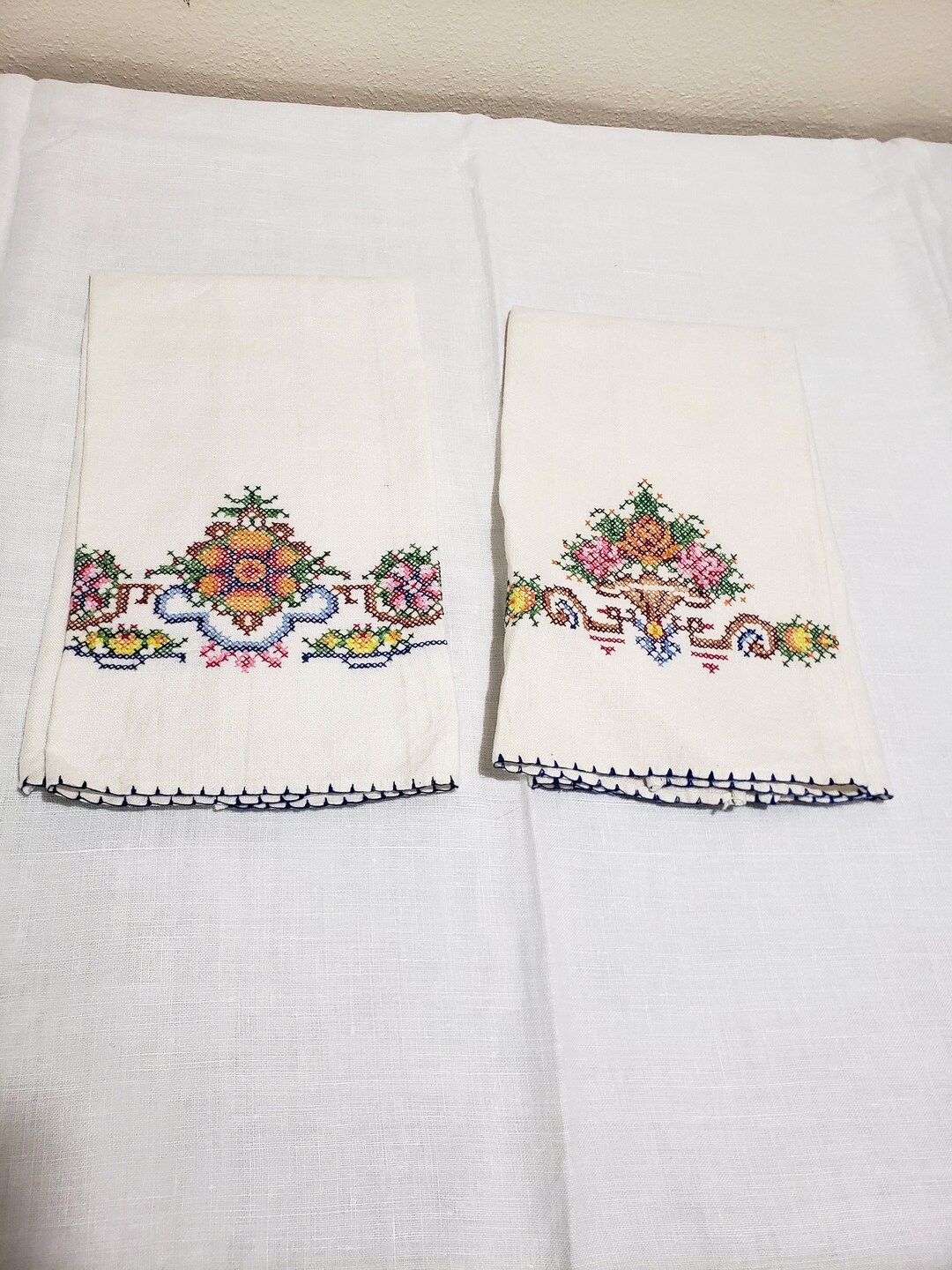 Pair Vintage Cross Stitch Tea Towels - Etsy