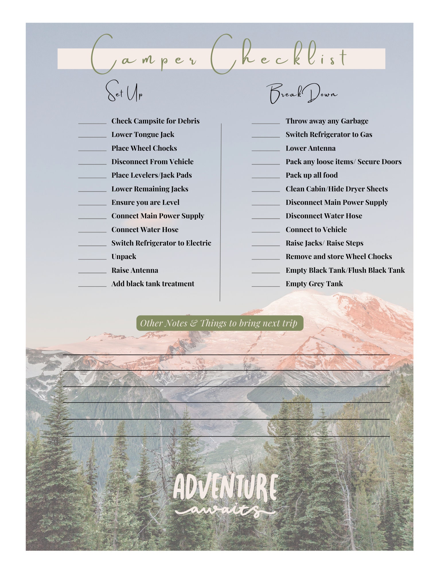 RV Travel Trailer Checklist - Etsy
