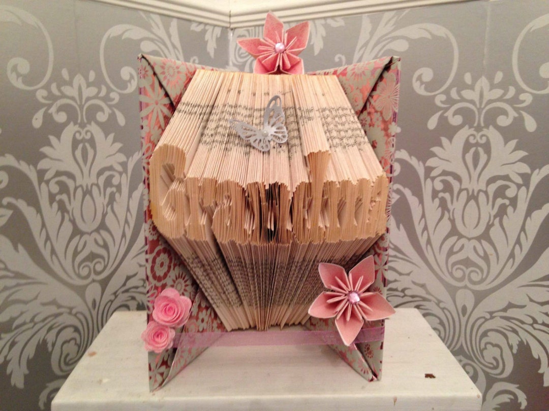 Grandma Book Fold Origami With Flowers Gems and Ribbon Hand Made - Etsy