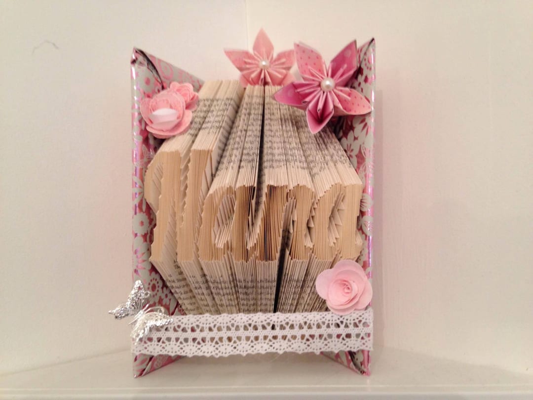 Nana Book Fold Origami With Flowers Gems and Ribbon Hand Made - Etsy