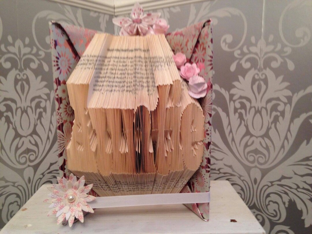 Hand Made "auntie" Book Fold Origami With Flowers Gems and Ribbon - Etsy