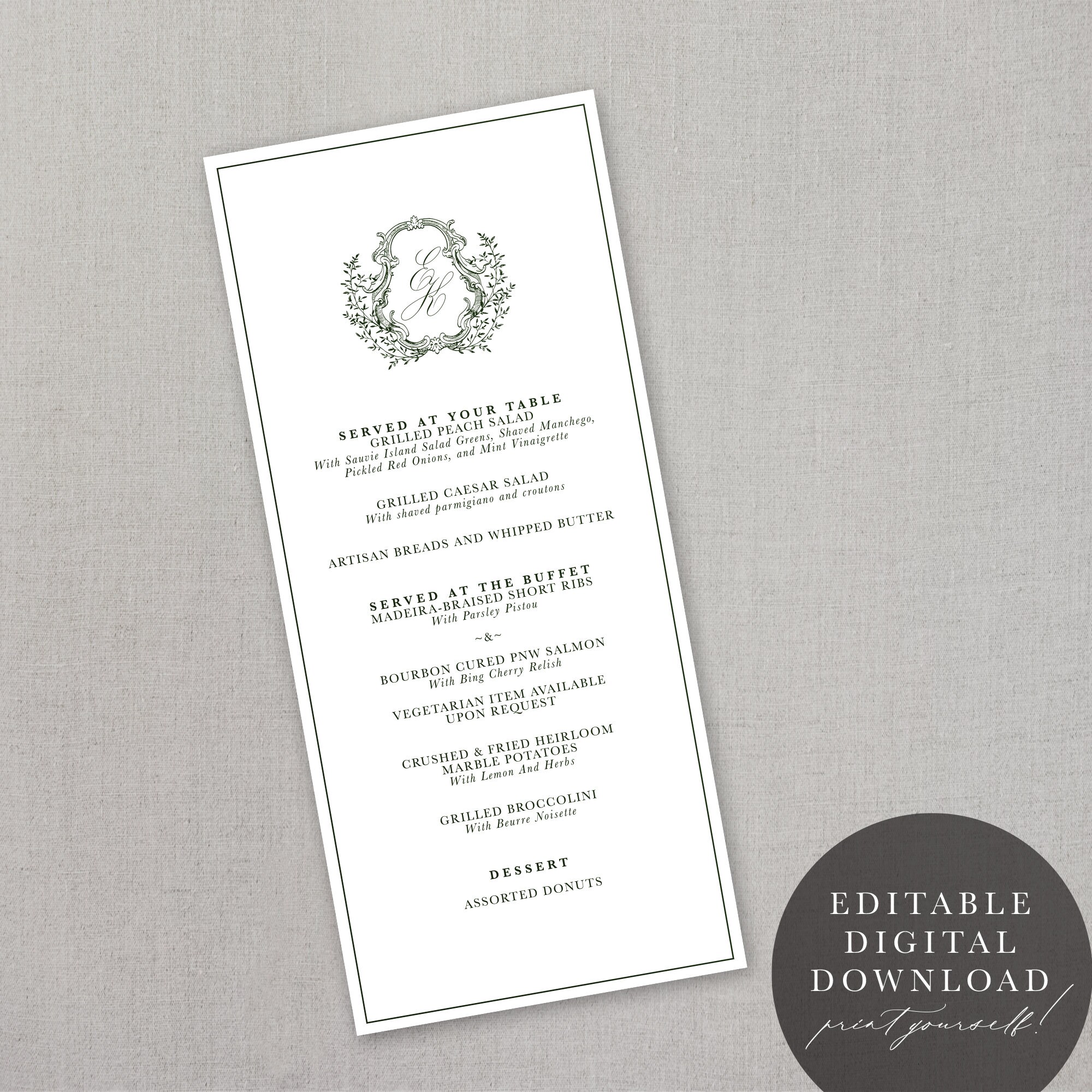 Elegant Crest Dinner Menu, Digital Download, DIY, Wedding Menu - Etsy