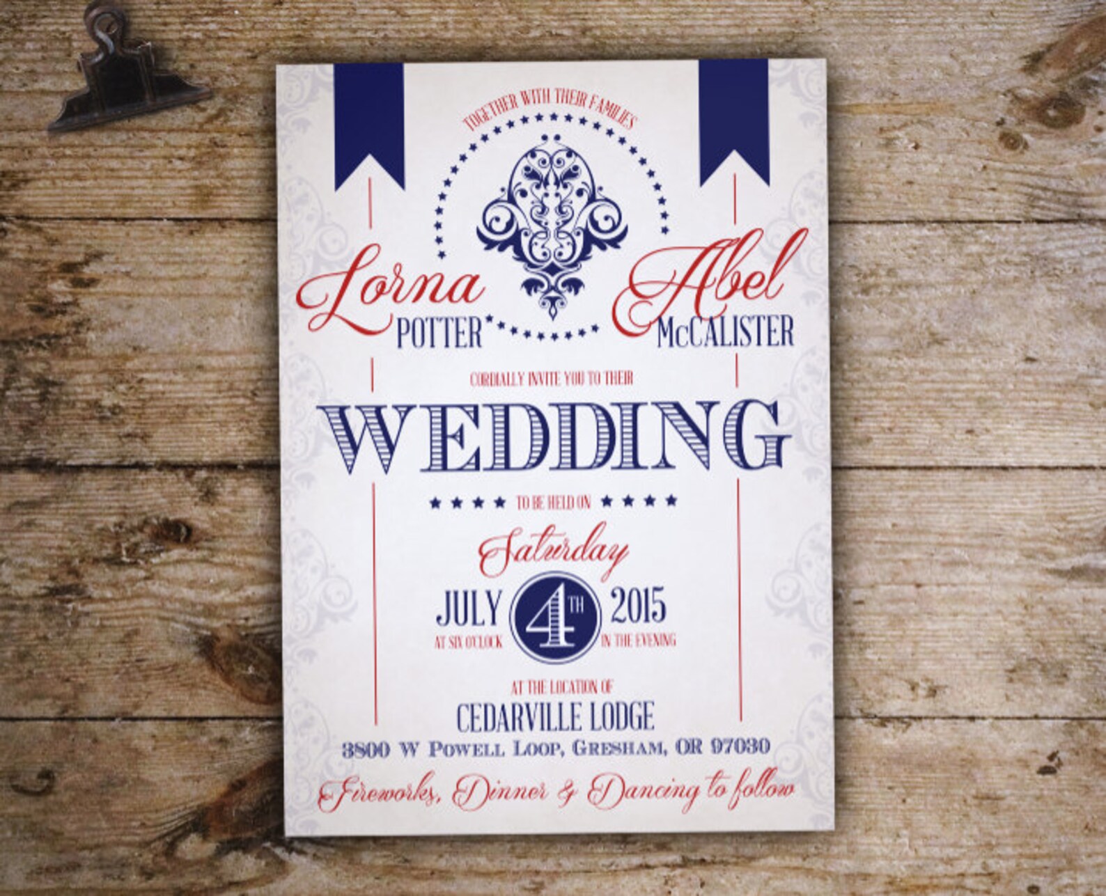 Wedding Invitation Set Vintage Americana Patriotic 4th of | Etsy