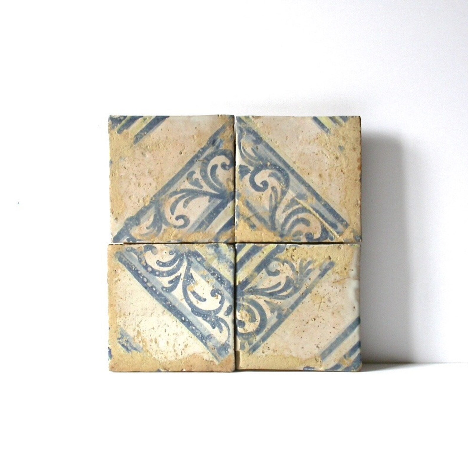Set of 4 Ornamental Ancient Tiles From Aragon, Spain / 17th Century - Etsy