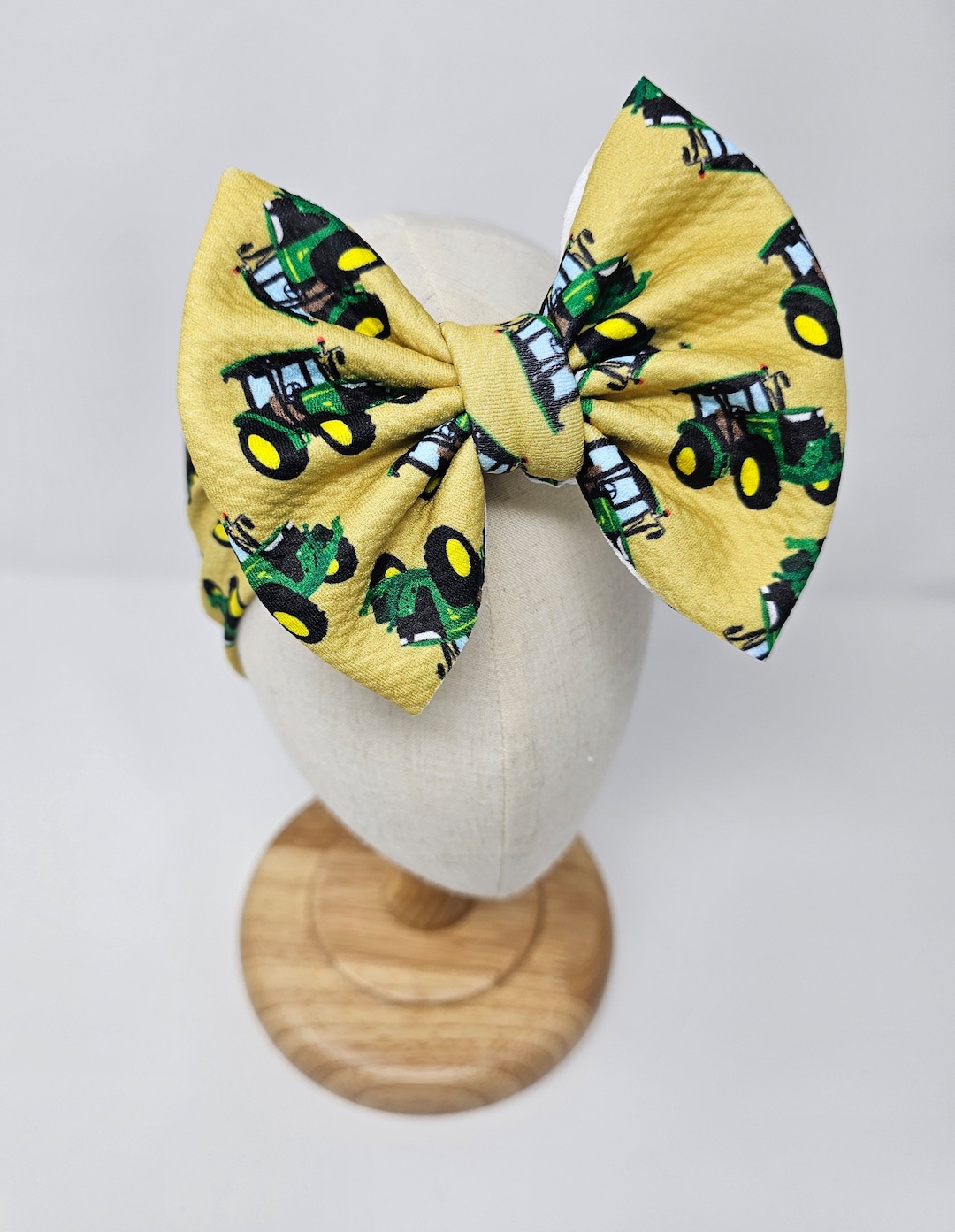 Farm Tractor Knit Hair Bow - Headwrap - Clip - Pigtail Bows - Headband ...