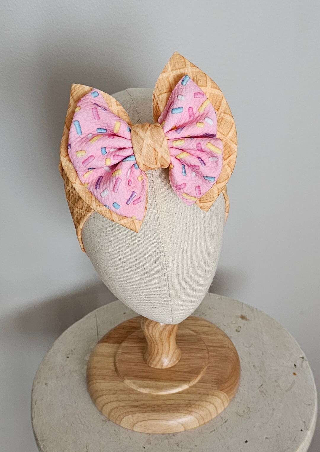Ice Cream Cone Knit Hair Bow - Headwrap - Clip - Pigtail Bows ...