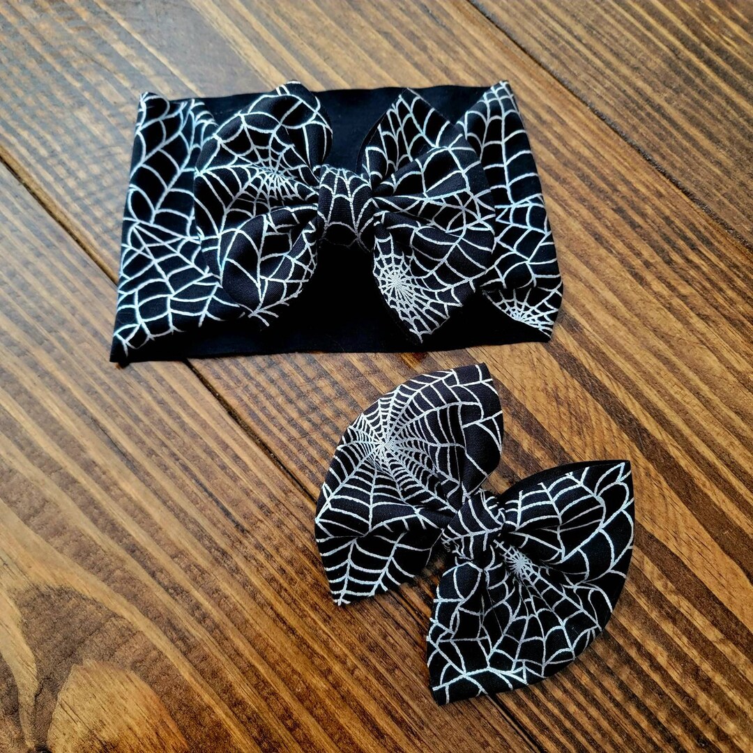 Spider Web Hair Bow Headwrap Clip Pigtail Bows Headband Haunt Halloween ...