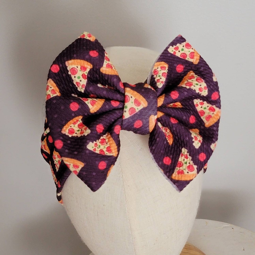 Pizza Knit Hair Bow Headwrap Clip Pigtail Bows Headband Pepperoni ...