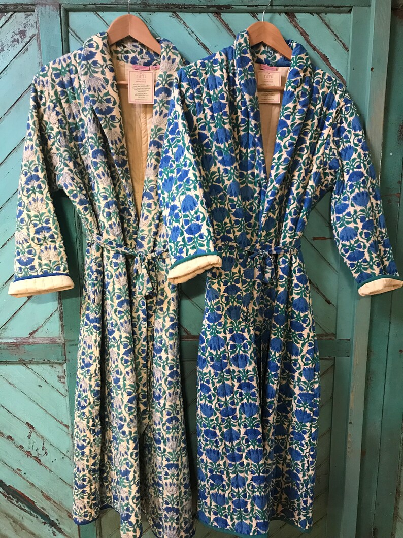Quilted Dressing Gown/ Robe Hand Block Printed on Organic | Etsy