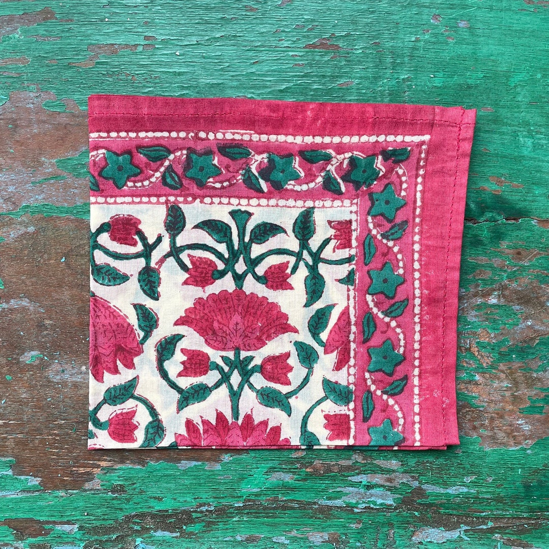 Red Lotus Hankies Hand Block Printed on Organic Cotton - Etsy