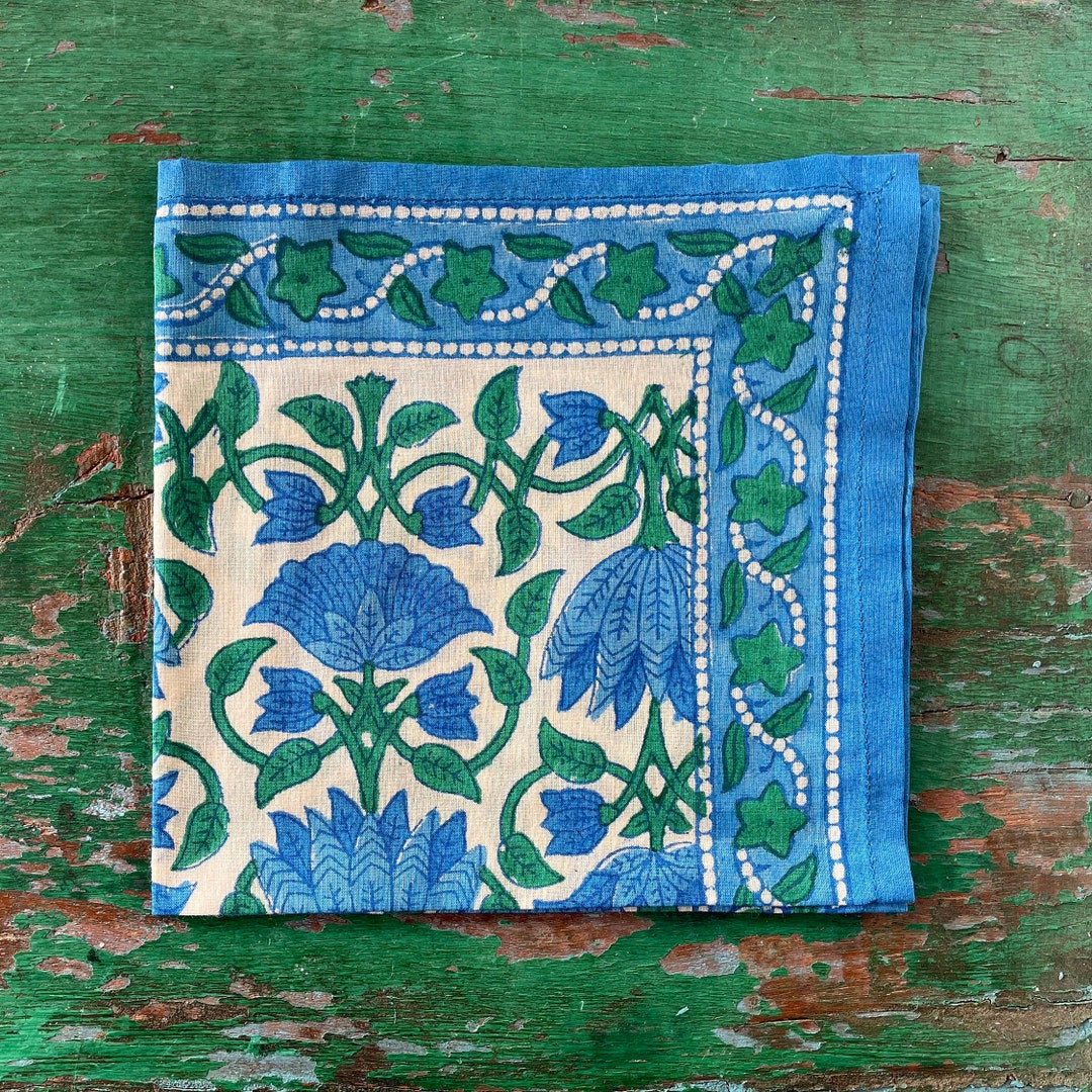 Blue Lotus Hankies Hand Block Printed on Organic Cotton - Etsy