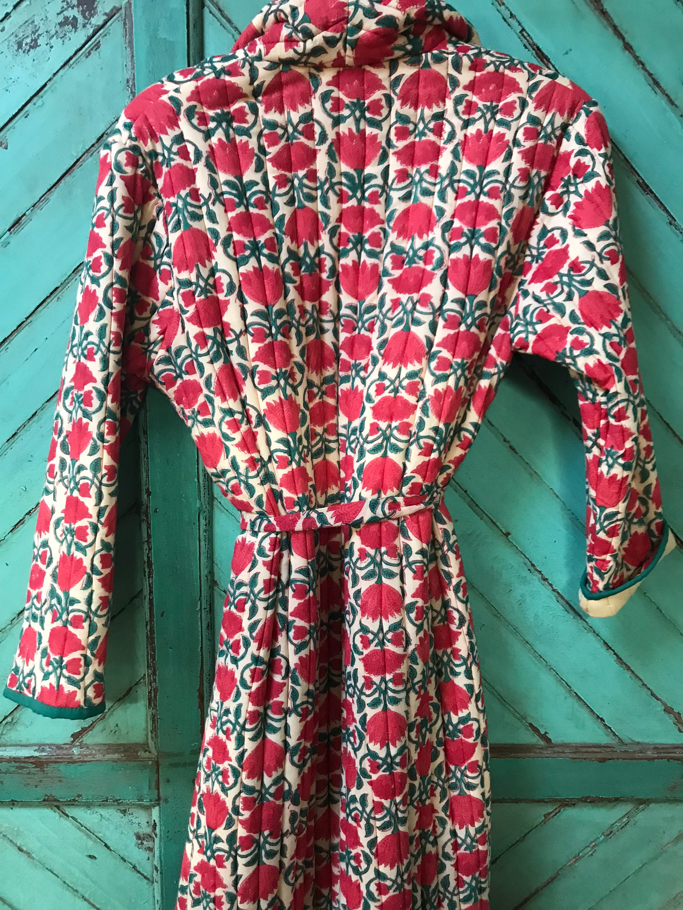 Quilted Dressing Gown/ Robe Hand Block Printed on Organic - Etsy