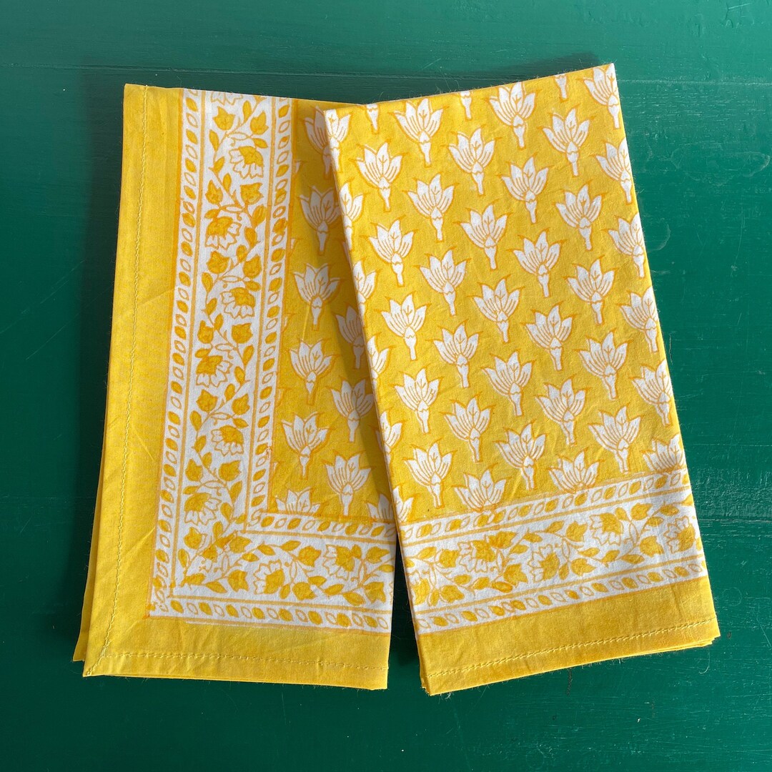 Yellow Chameli Napkin Hand Block Printed on Organic Cotton - Etsy
