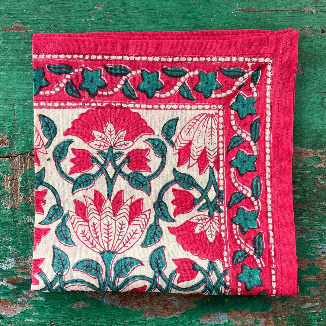 Half Red Lotus Handkerchiefs Hand Block Printed on Organic Cotton - Etsy