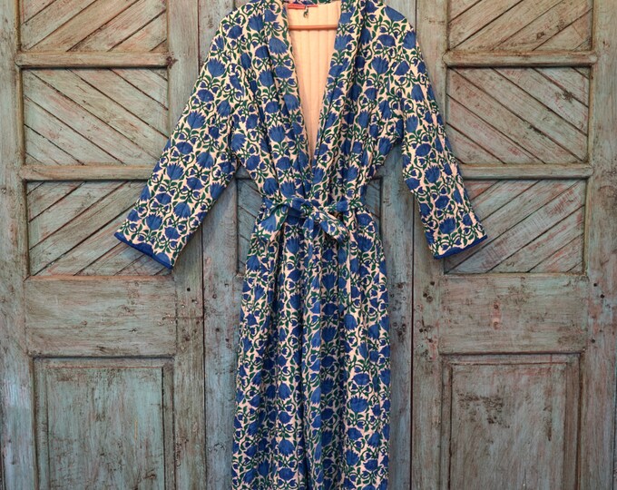 Quilted Dressing Gown/ Robe Hand Block Printed on Organic Cotton - Etsy