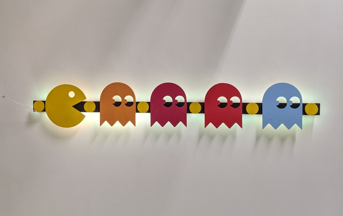 Iluminado Pac-Man LED Arte de pared | Etsy