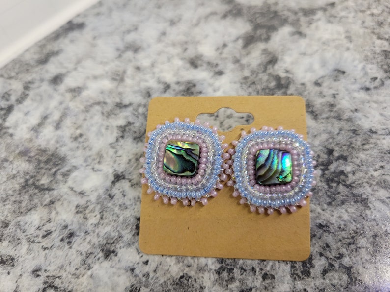 Abalone Shell Beaded Earrings Native American Applique - Etsy