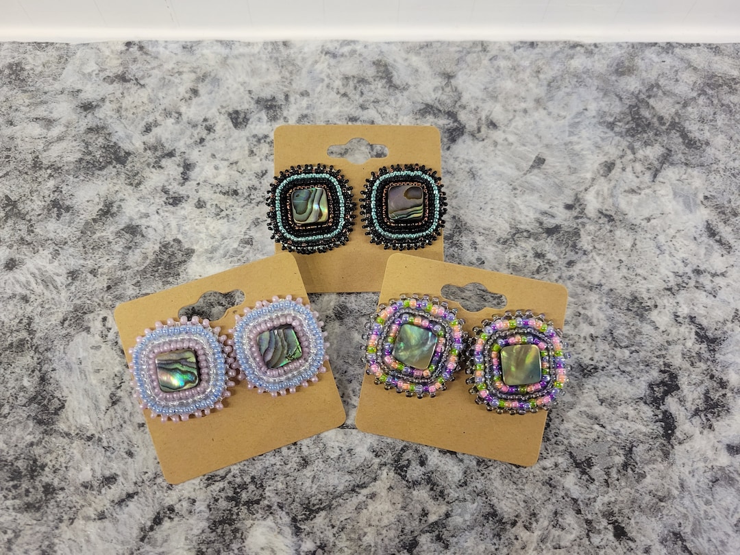 Abalone Shell Beaded Earrings Native American Applique - Etsy