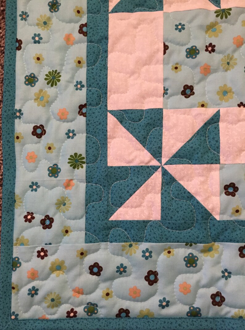Turquoise & White Baby Quilt - Etsy