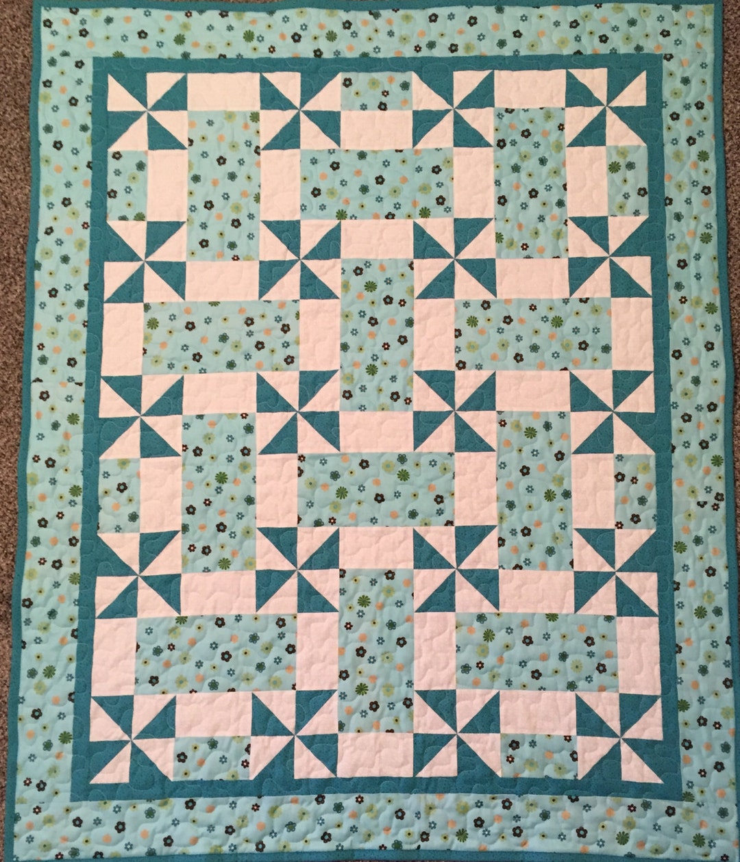 Turquoise & White Baby Quilt - Etsy
