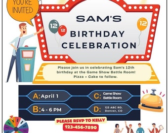 Game Show Birthday CUSTOMIZED *DIGITAL* Invitation - Etsy