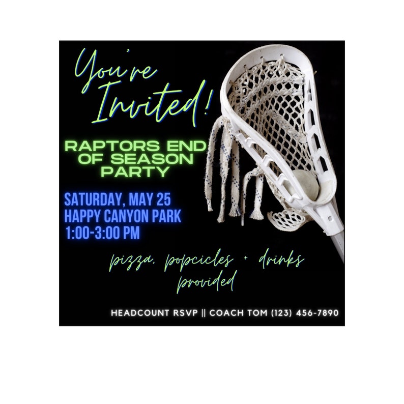 Lacrosse End of Season Party DIGITAL Invite - Etsy