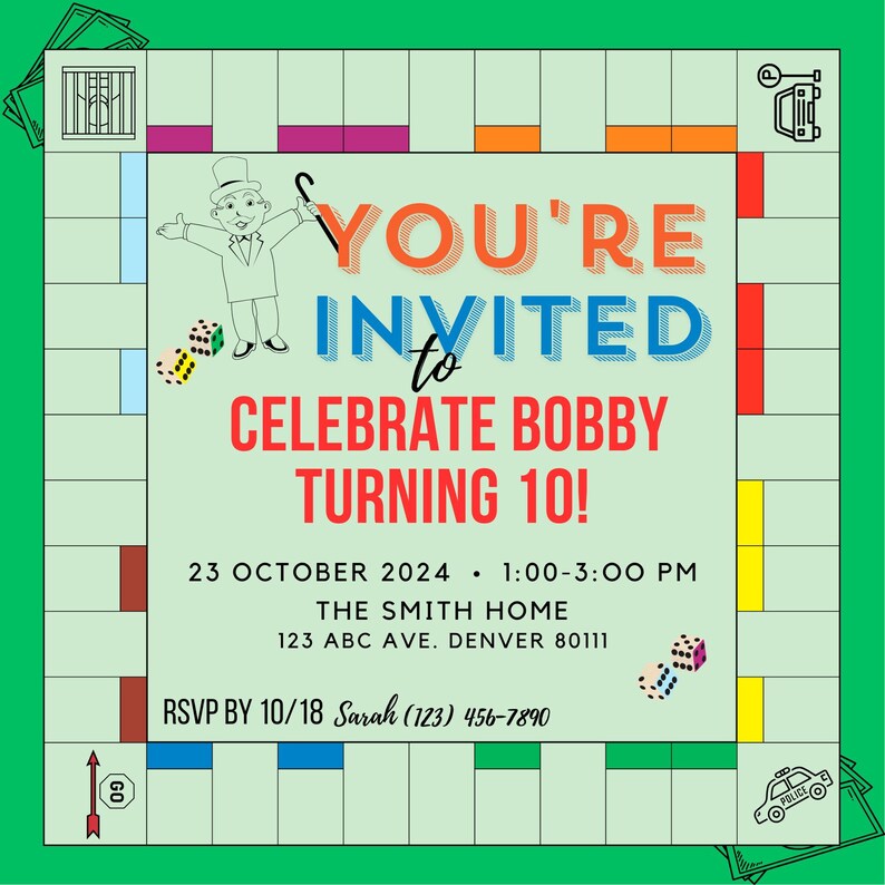 Personalized Monopoly Birthday DIGITAL Invite *DIGITAL FILE* - Etsy