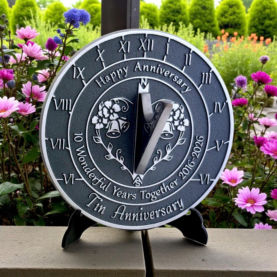 10th Tin Wedding Anniversary Sundial Gift. Great Gift for Him, Her ...